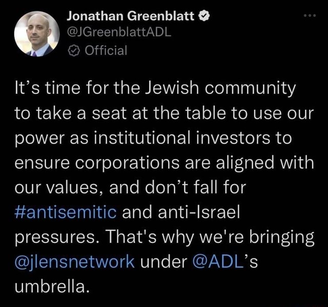 Jonathan Greenblatt @ @JGreenblattADL Official It's time for the Jewish ...