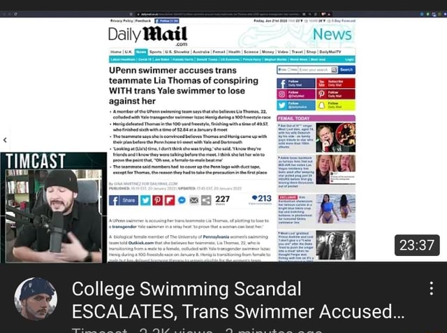 Dally Flail UPenn swimmer accuses trans teammate Lin Thomas of ...