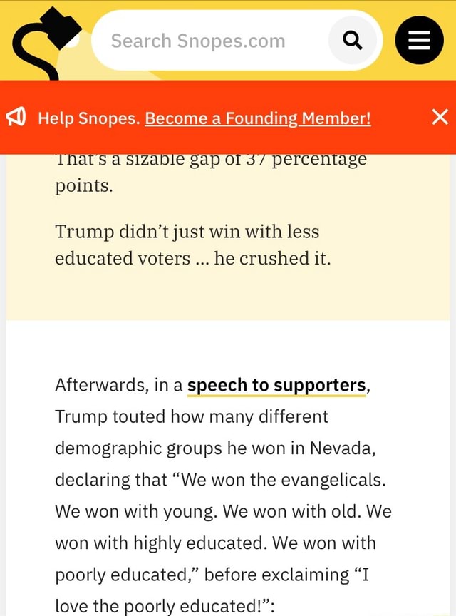 Search Help Snopes. Become a Founding Member! ST points. Trump didn't ...
