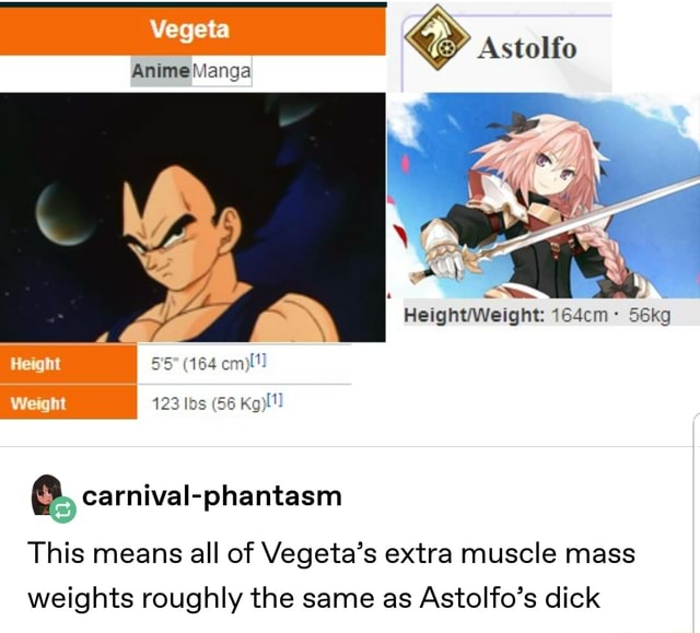 E. carnival-phantasm This means all of Vegeta's extra muscle mass ...