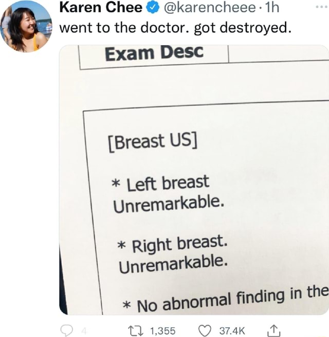 Karen Chee @karencheee: th went to the doctor. got destroyed. I Exam ...