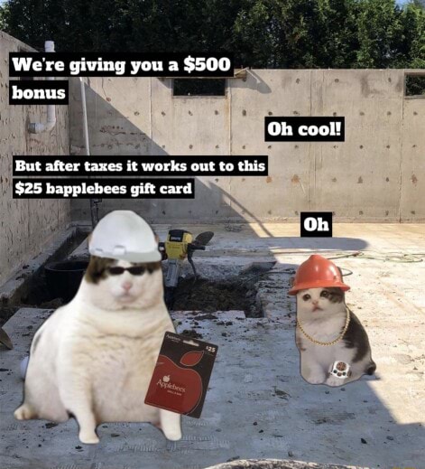 Were giving you a $500 honus Gh cool! But after taxes it works out to ...