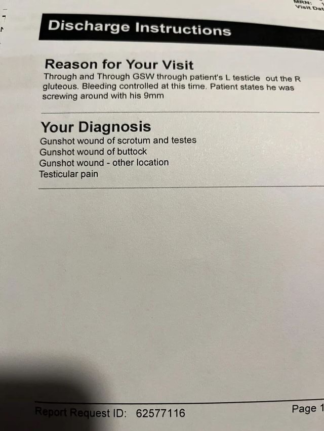 Discharge Instructions Reason for Your Visit Through and Through GSW ...