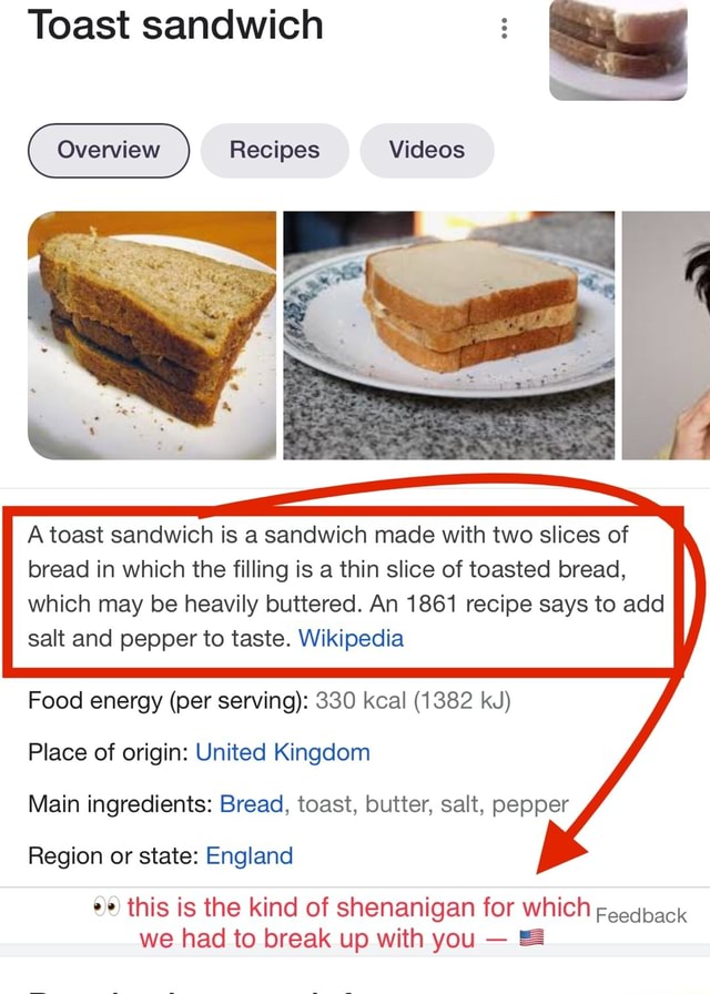 Toast sandwich Overview Recipes Videos A toast sandwich is a sandwich ...