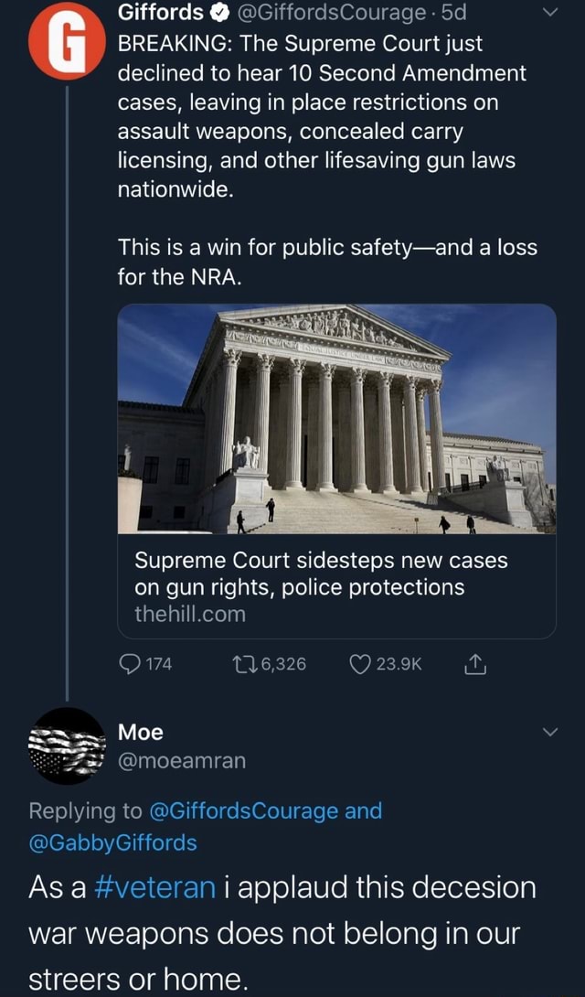 G Breaking The Supreme Court Just Declined To Hear 10 Second Amendment