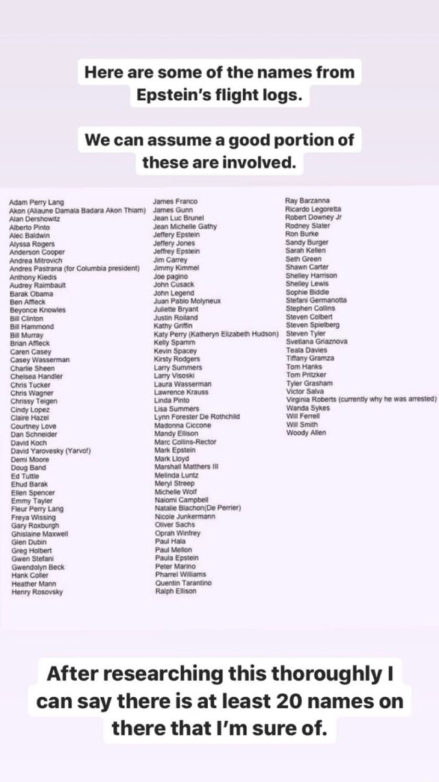 Here are some of the names from Epstein's flight logs. We can assume a ...