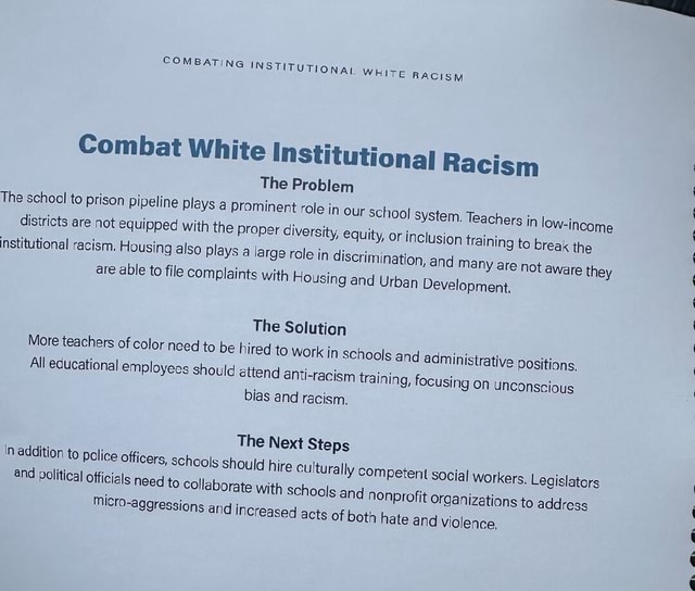 COMBATING INSTITUTIONAL WHITE RACISM Combat White Institutional Racism ... COMBATING INSTITUTIONAL WHITE RACISM Combat White Institutional Racism ...