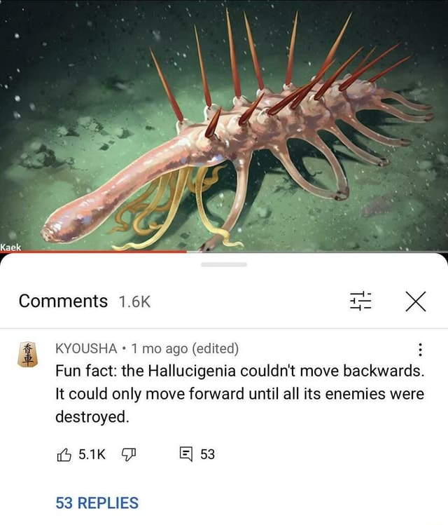It Comments 1.6K KYOUSHA 1 mo ago (edited) : Fun fact: the Hallucigenia ...