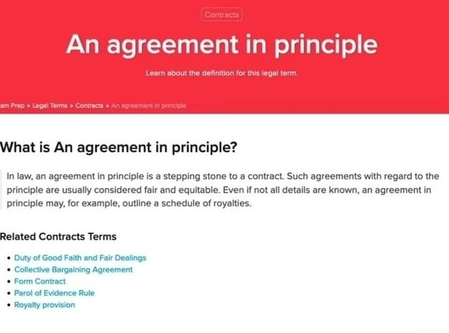 An agreement in principle What is An agreement in principle? In law, an ...