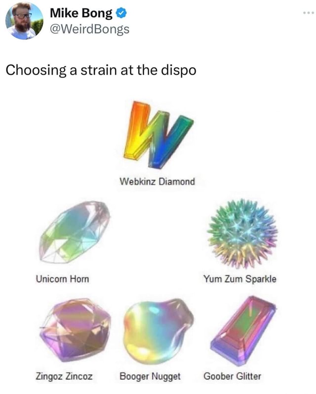 Mike Bong @WeirdBongs Choosing a strain at the dispo Webkinz Diamond ...