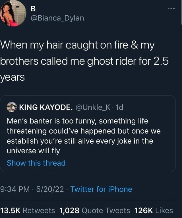 @Bianca_Dylan When my hair caught on fire & my brothers called me ghost ...