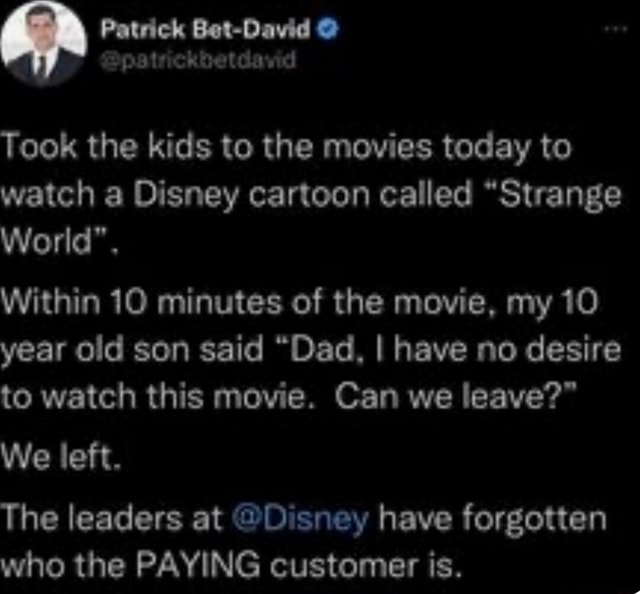Patrick Bot @ Took the kids to the movies today to watch a Disney cartoon called "Strange World ...