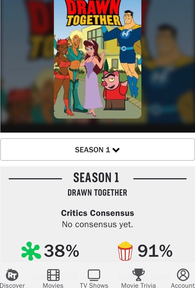 SEASON 1 SEASON 1 DRAWN TOGETHER Critics Consensus No consensus yet. K 38% 91% Discover Movies ...