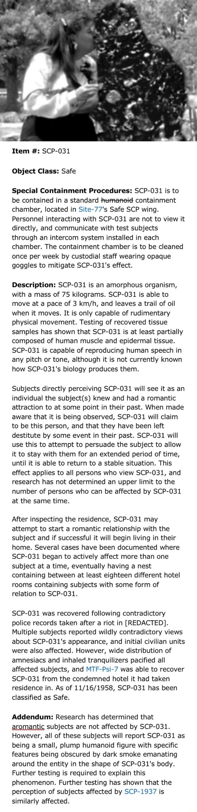 Item SCP-031 Object Class: Safe Special Containment Procedures: SCP-031 ...