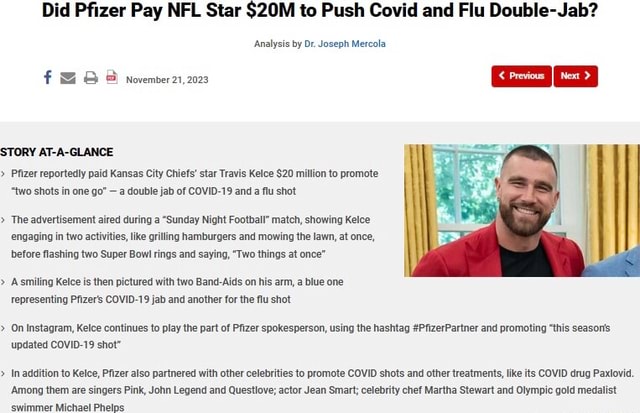 STORY AT-A-GLANCE Did Pfizer Pay NFL Star to Push Covid and Flu Double ...