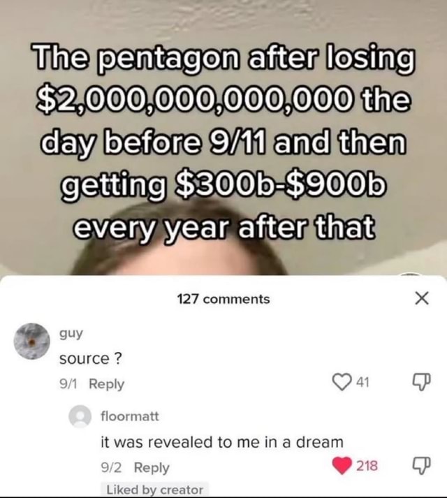 The pentagon after losing $2,000,000,000,000 the day before and then ...