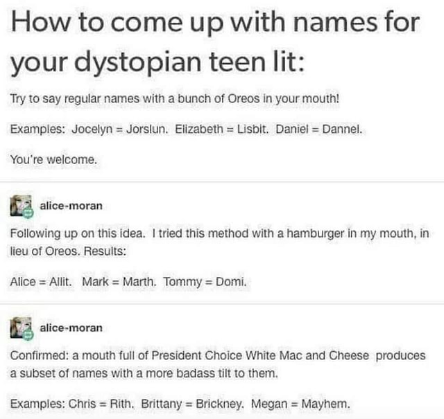 How to come up with names for your dystopian teen lit: Try to say ...