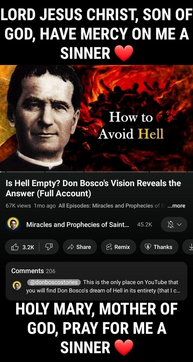 LORD JESUS CHRIST, SON OF GOD, HAVE MERCY ON ME SINNER How to Avoid Hell ls Hell Empty? Don ...