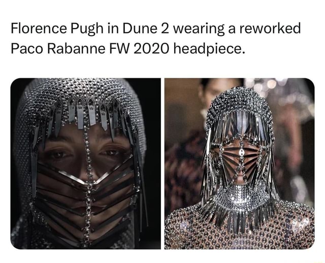 Florence Pugh in Dune 2 wearing a reworked Paco Rabanne FW 2020 ...
