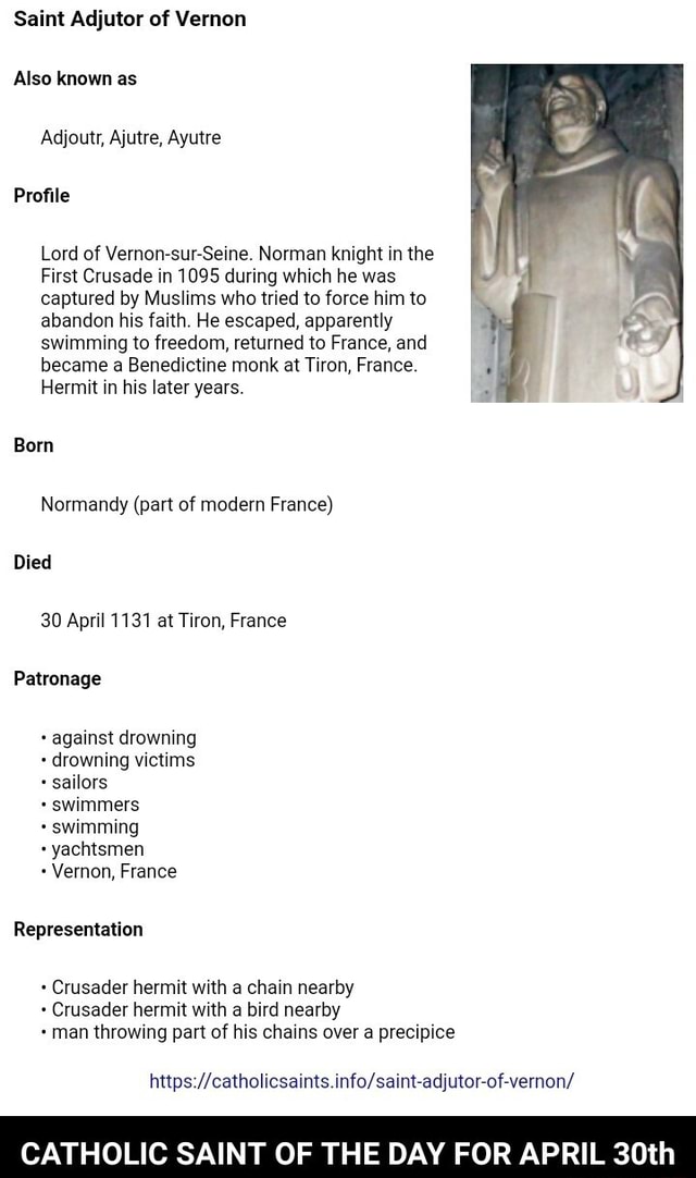 Saint Adjutor of Vernon Also known as Adjoutr, Ajutre, Ayutre Profile ...