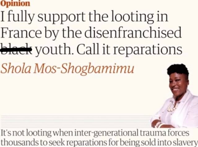 Opinion I fully support the looting in France by the disenfranchised ...