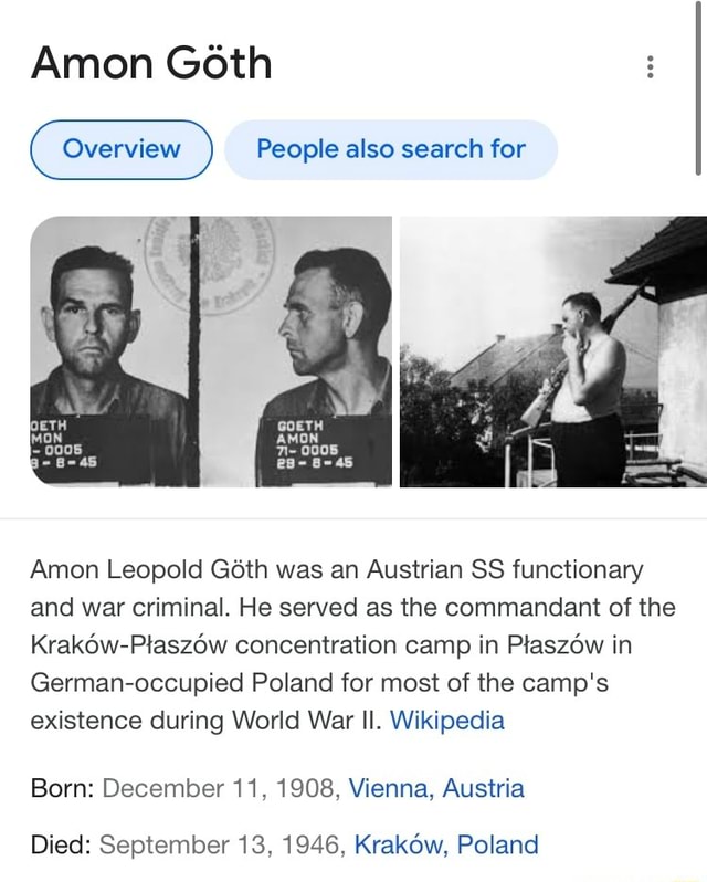 Amon Goth : People also search for Amon Leopold Goth was an Austrian SS ...