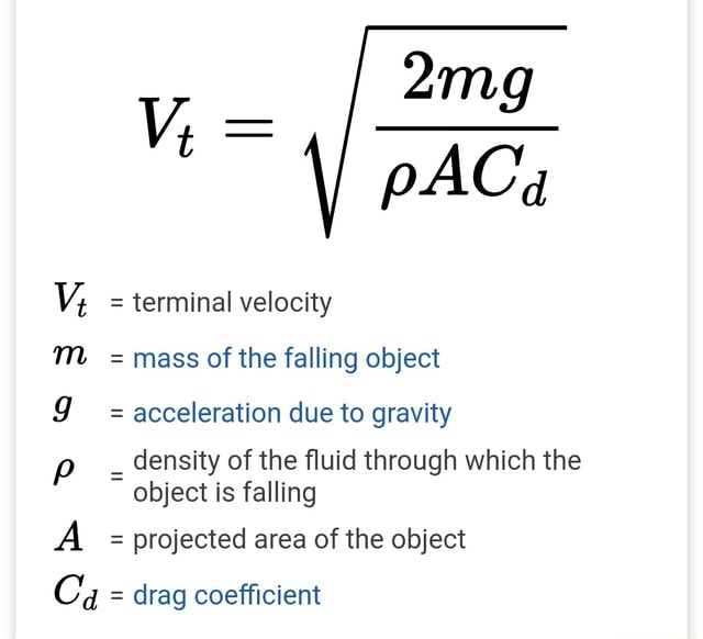 PACa V Terminal Velocity Mass Of The Falling Object Acceleration