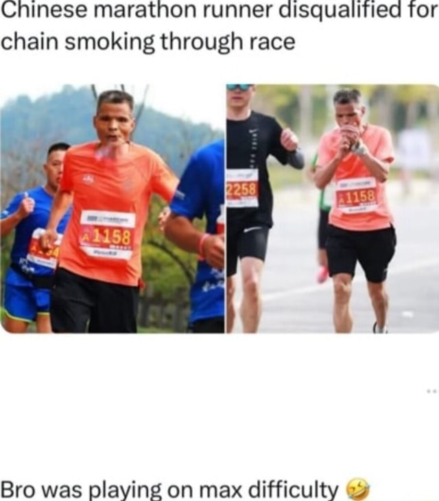 Chinese marathon runner disqualified for chain smoking through race Bro ...