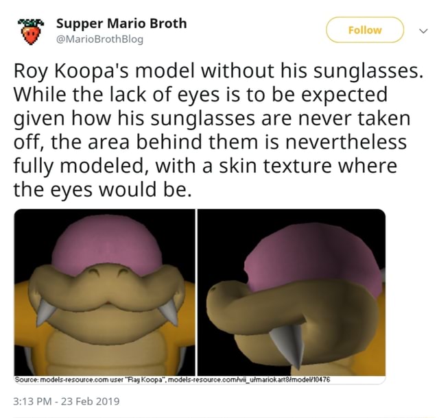 @MarioBrothBlog Roy Koopa's model without his sunglasses. While the ...