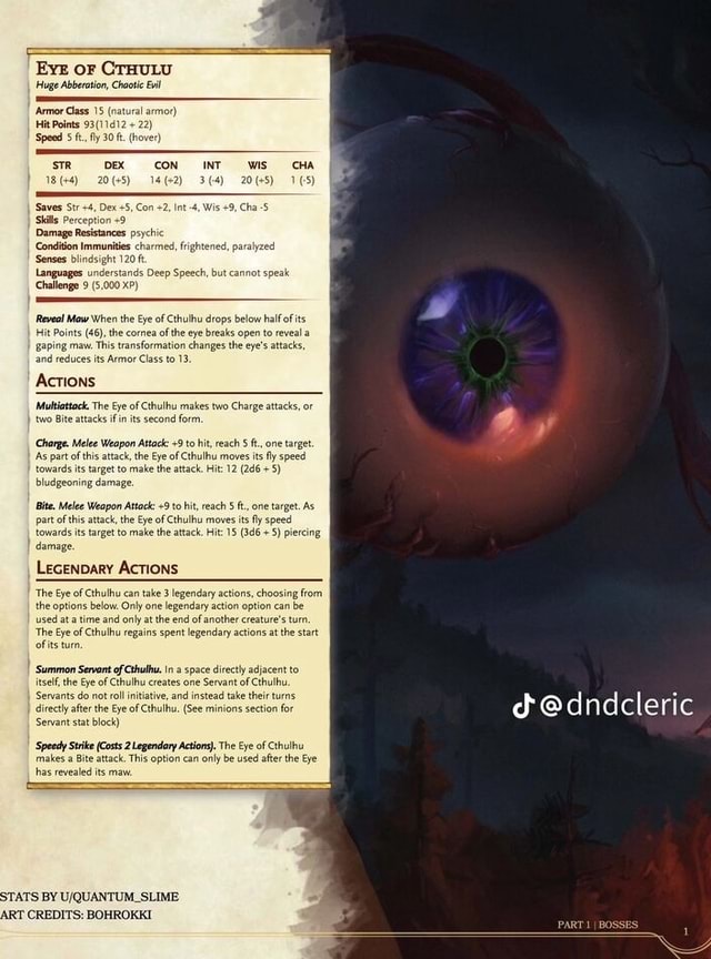 Eyz or CTHULU Huge Abberation, Coot 'Armor Class 15 (natural amon) Hit ...