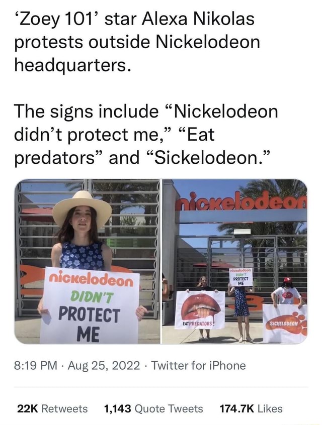 'Zoey 101' star Alexa Nikolas protests outside Nickelodeon headquarters ...