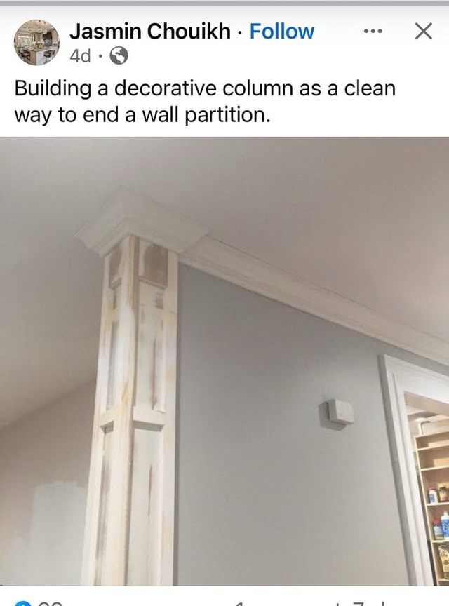 Building a decorative column as a clean way to end a wall partition ...