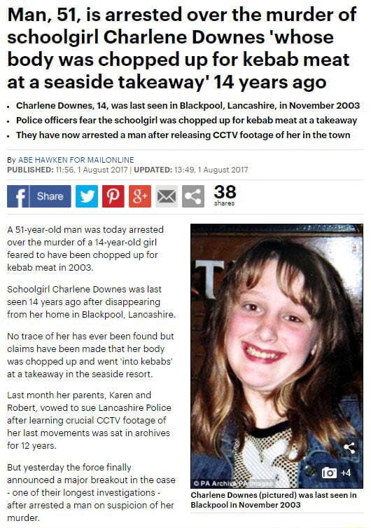 Man, 51, is arrested over the murder of schoolgirl Charlene Downes ...