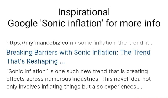 Inspirational Google 'Sonic inflation' for more info sonic-inflation ...