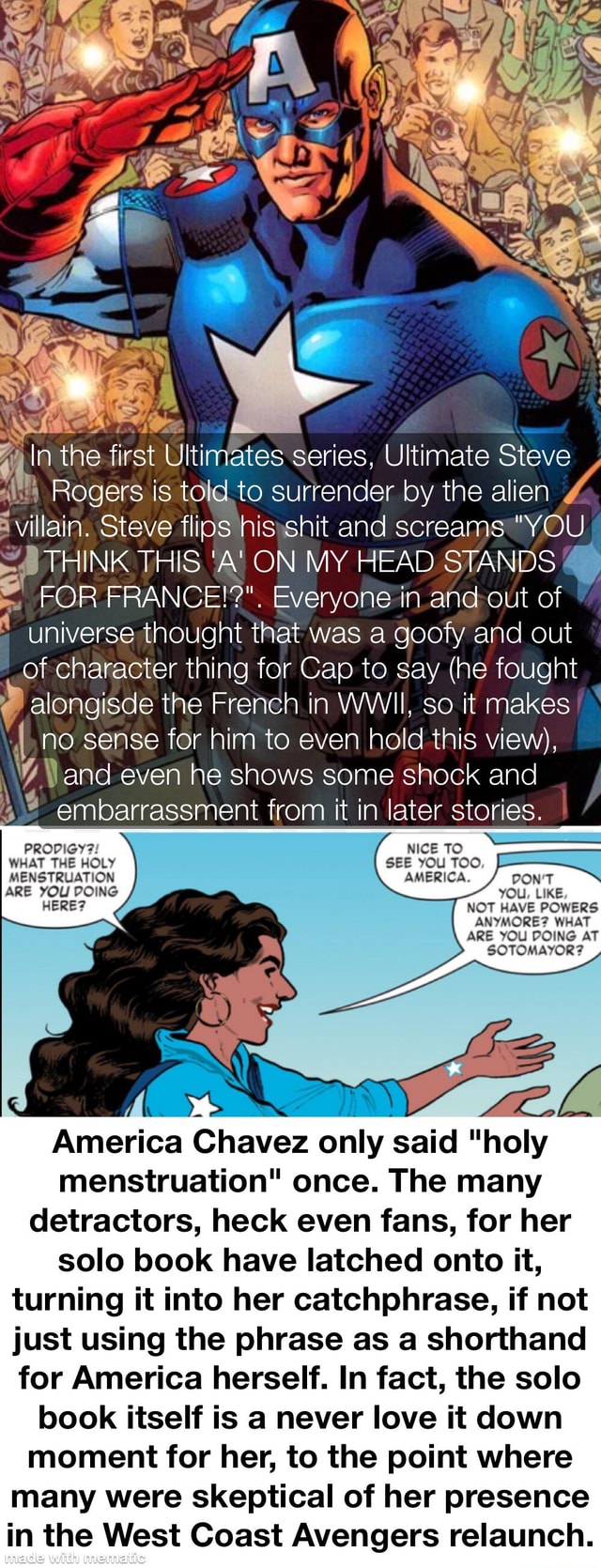 In the first Ultimates series, Ultimate Steve Rogers is told to ...