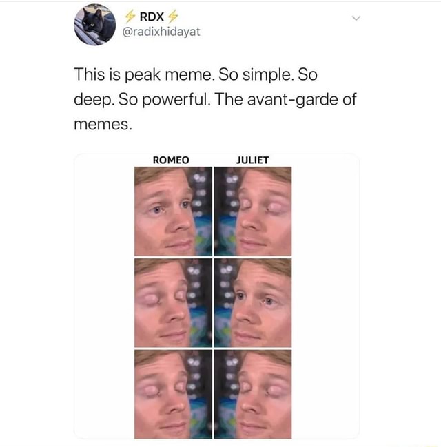 This is peak meme. So simple. So deep. So powerful. The avant-garde of ...
