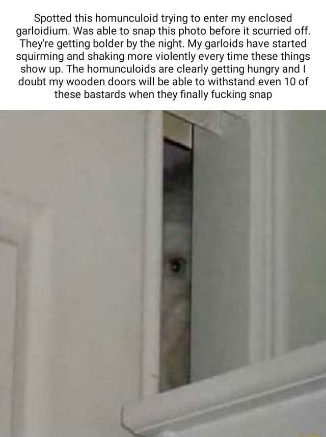 Spotted this homunculoid trying to enter my enclosed garloidium. Was ...