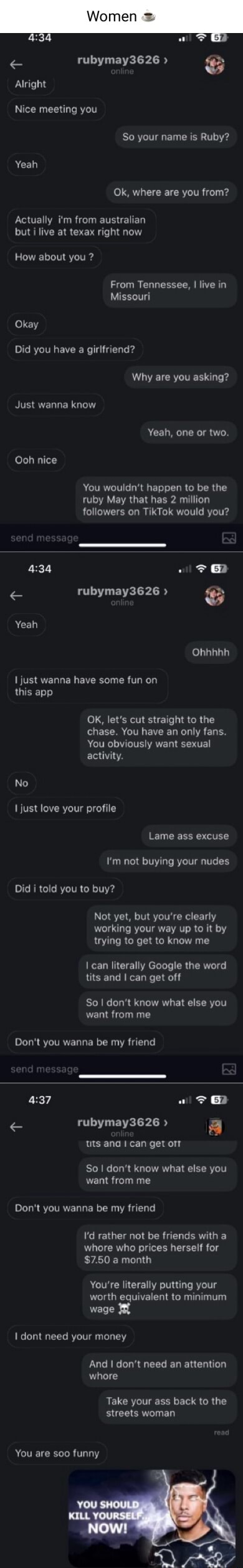 Ail Women rubymay3626 > Alright Nice meeting you So your name is Ruby ...