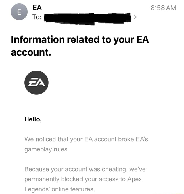 EA Information related to your EA account. Hello, We noticed that your ...