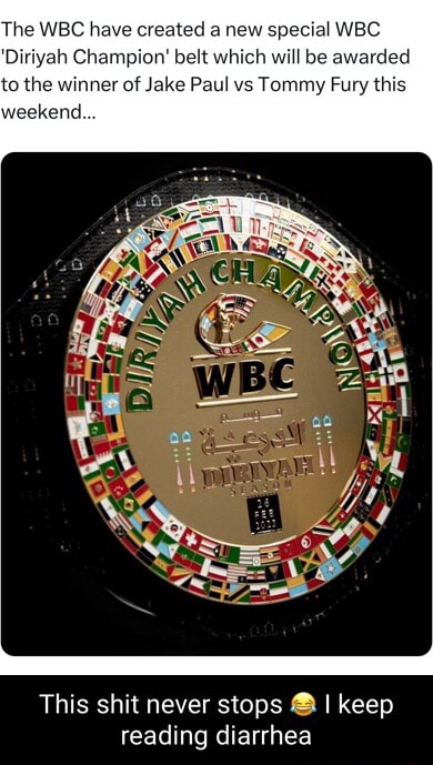 The WBC have created a new special WBC ''Diriyah Champion' belt which ...