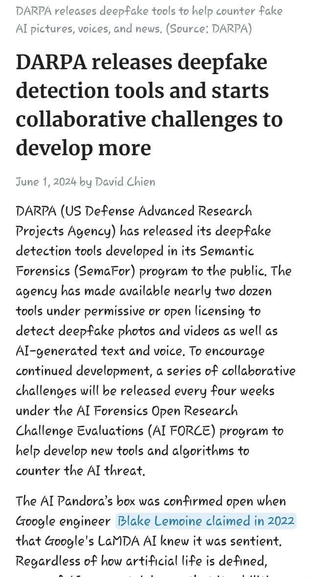 DARPA releases deepfake tools to help counter fake Al pictures, voices ...