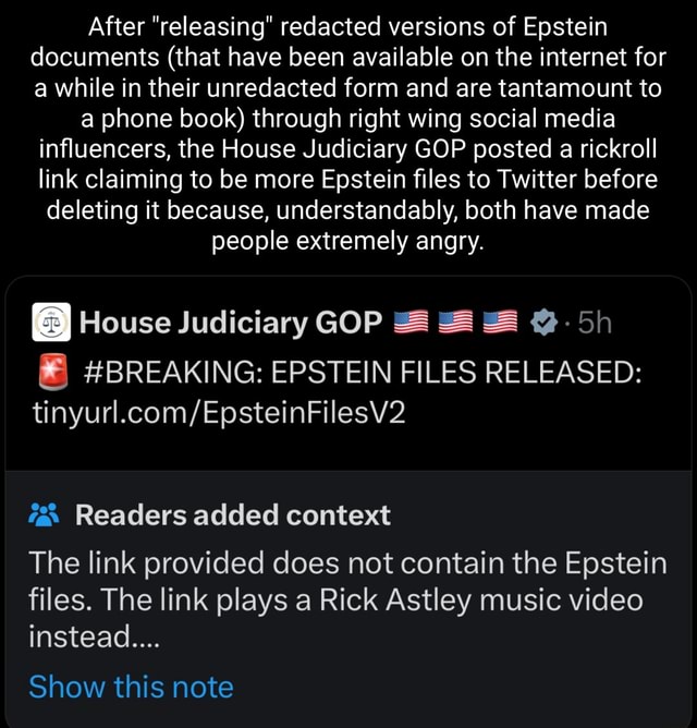 After "releasing" redacted versions of Epstein documents (that have ...