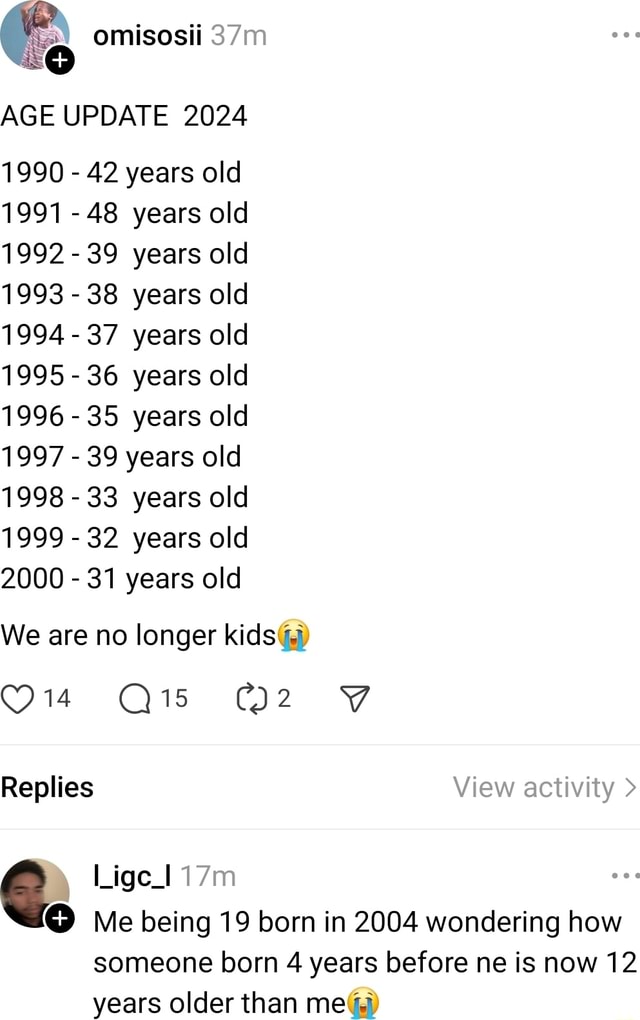 AGE UPDATE 2024 1990 - 42 years old 1991 - 48 years old 1992 - 39 years old 1993 - 38 years old ...