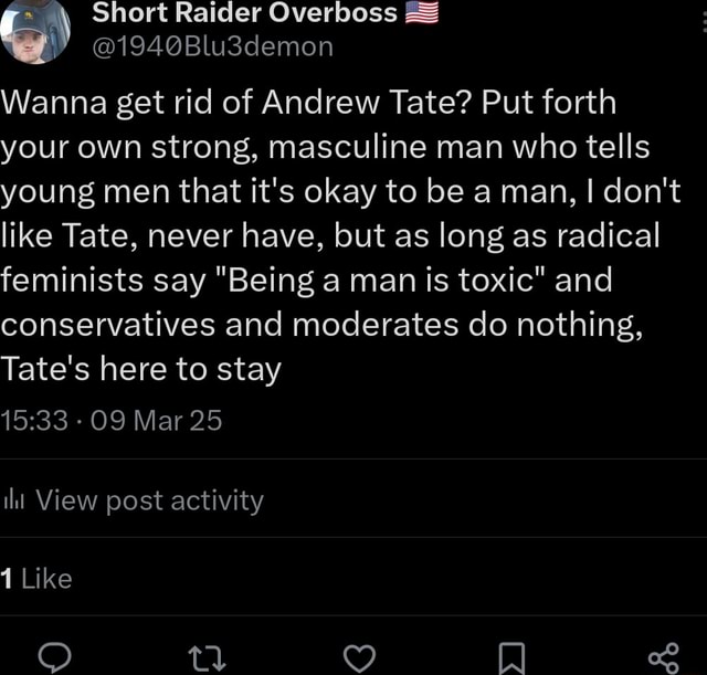 Short Raider Overboss & Wanna get rid of Andrew Tate? Put forth your ...