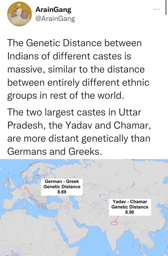 ArainGang The Genetic Distance between Indians of different castes is ...