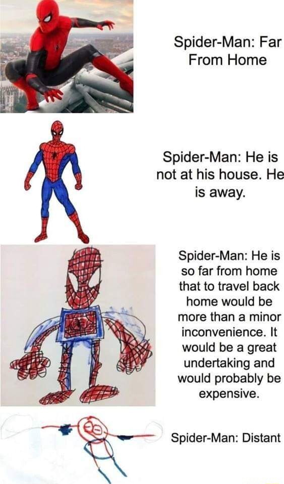 Spider-Man: Far From Home Spider-Man: He is not at his house. He is ...