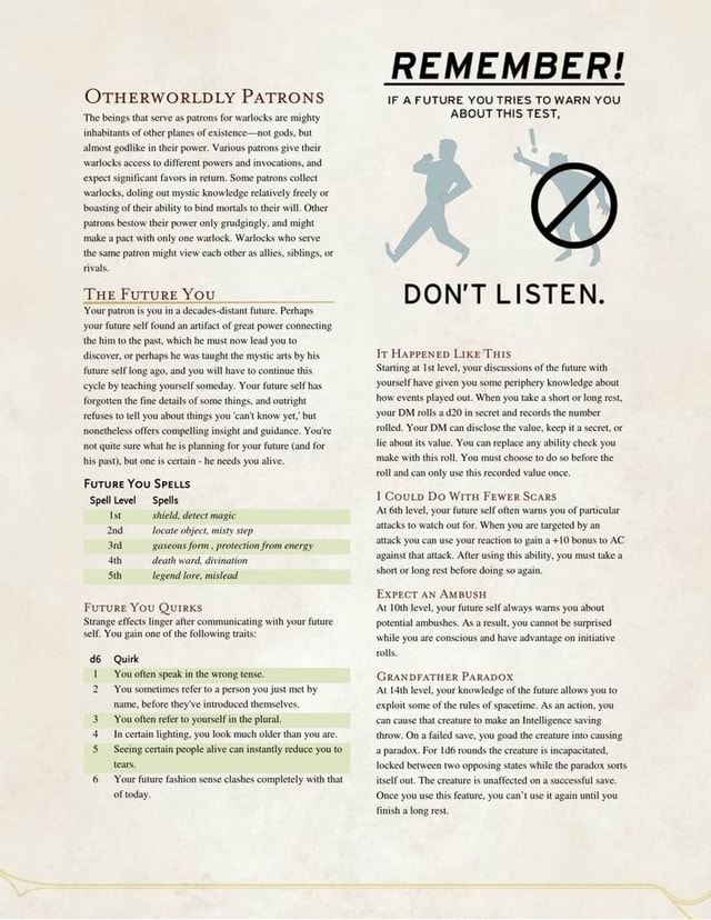 OTHERWORLDLY PATRONS 'The beings that serve as patrons for warlocks are ...