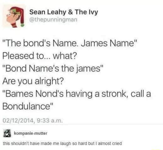 @thepunningman "The bond's Name. James Name" Pleased to... what? "Bond ...