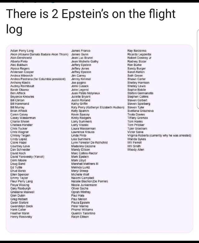 There is 2 Epstein's on the flight log Adam Perry Lang Akon (Aliaune ...