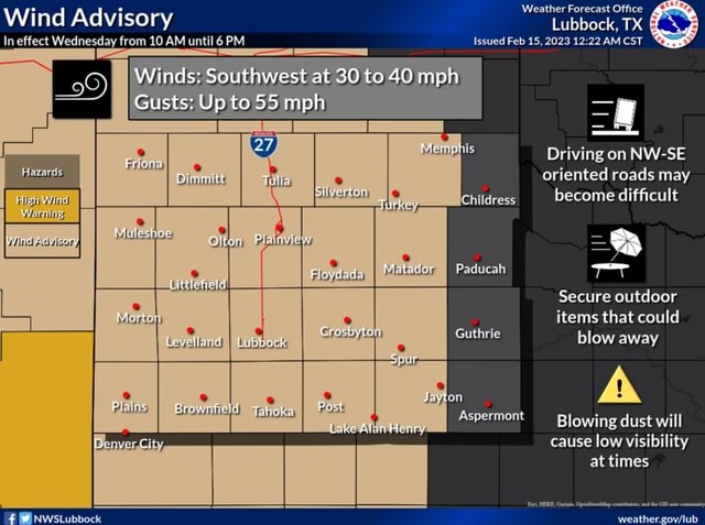 Wind Advisory In effect Wednesday from 10 AM until 6 PM Gusts; Up ...